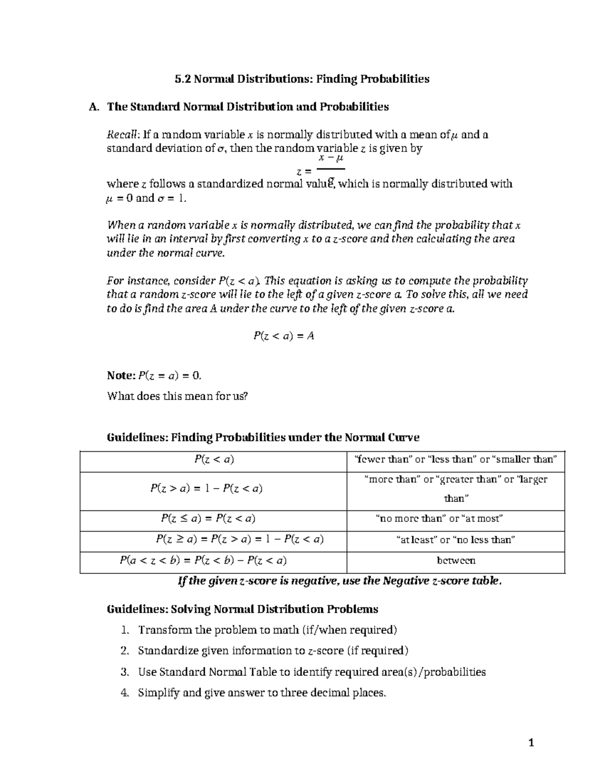 5.2 Normal Distributions: Probability Calculations SU25 - Studocu