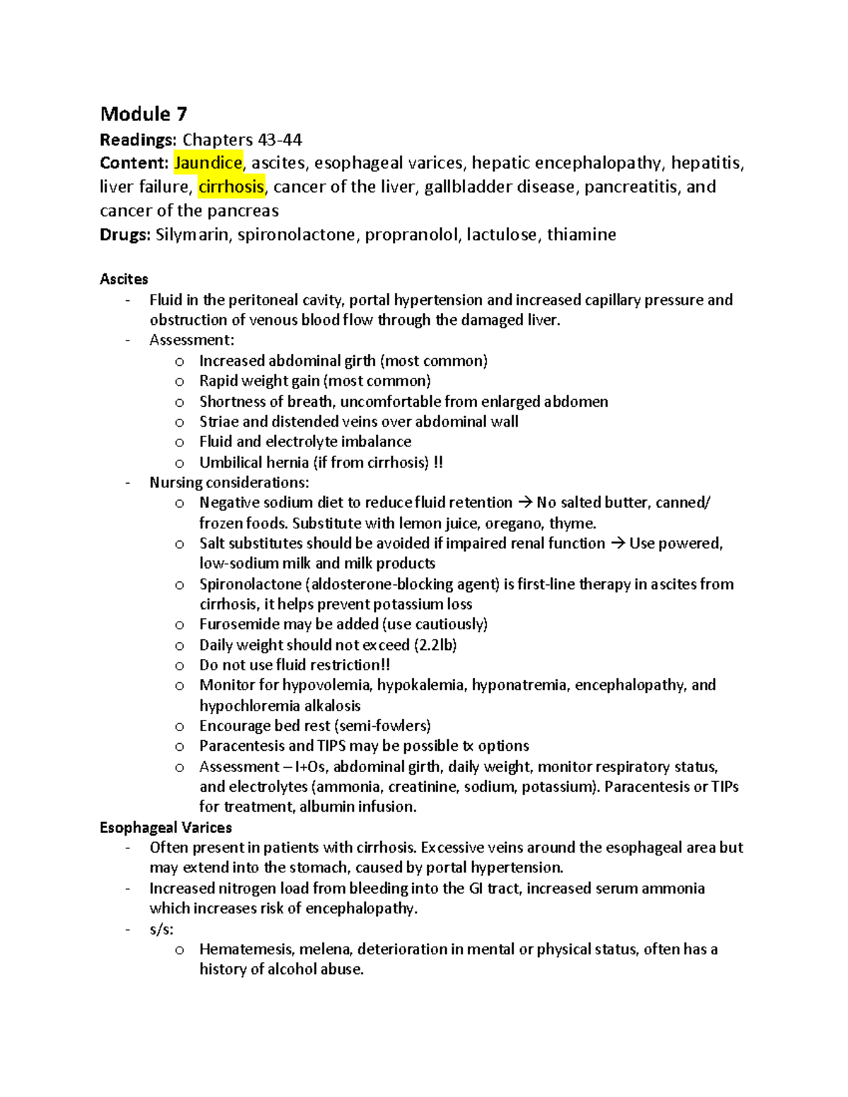 Exam Study Guide: Module 7 - Liver Disorders and Management - Studocu