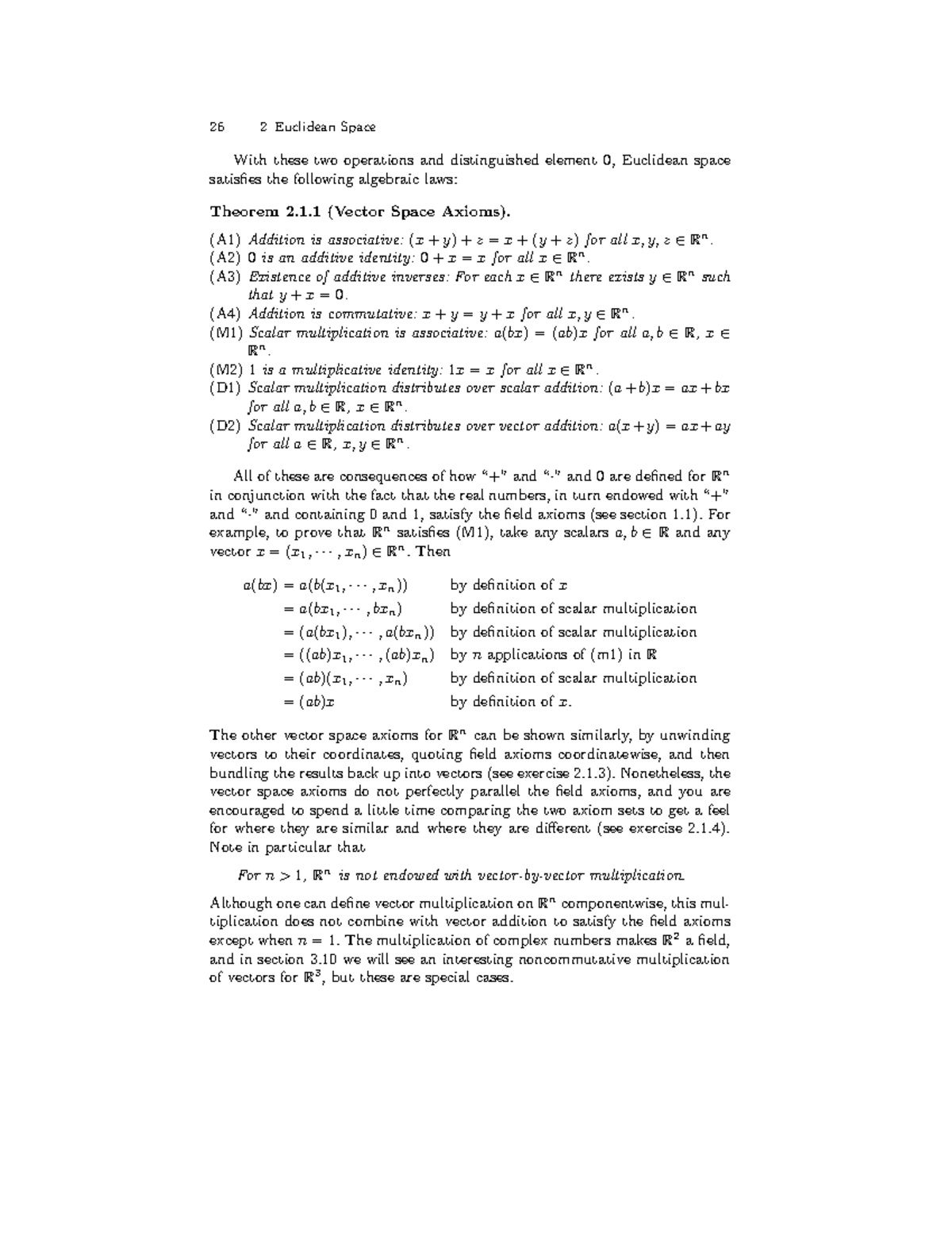 Multivariable Calculus - Chapter 2: Vector Space Axioms in Rn - Studocu