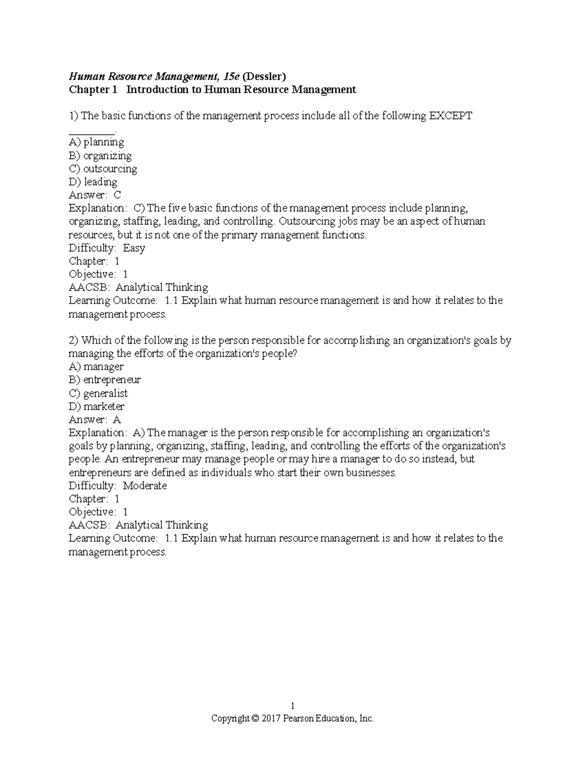 Chapter 01 - test bank - Human Resource Management, 15e (Dessler ...