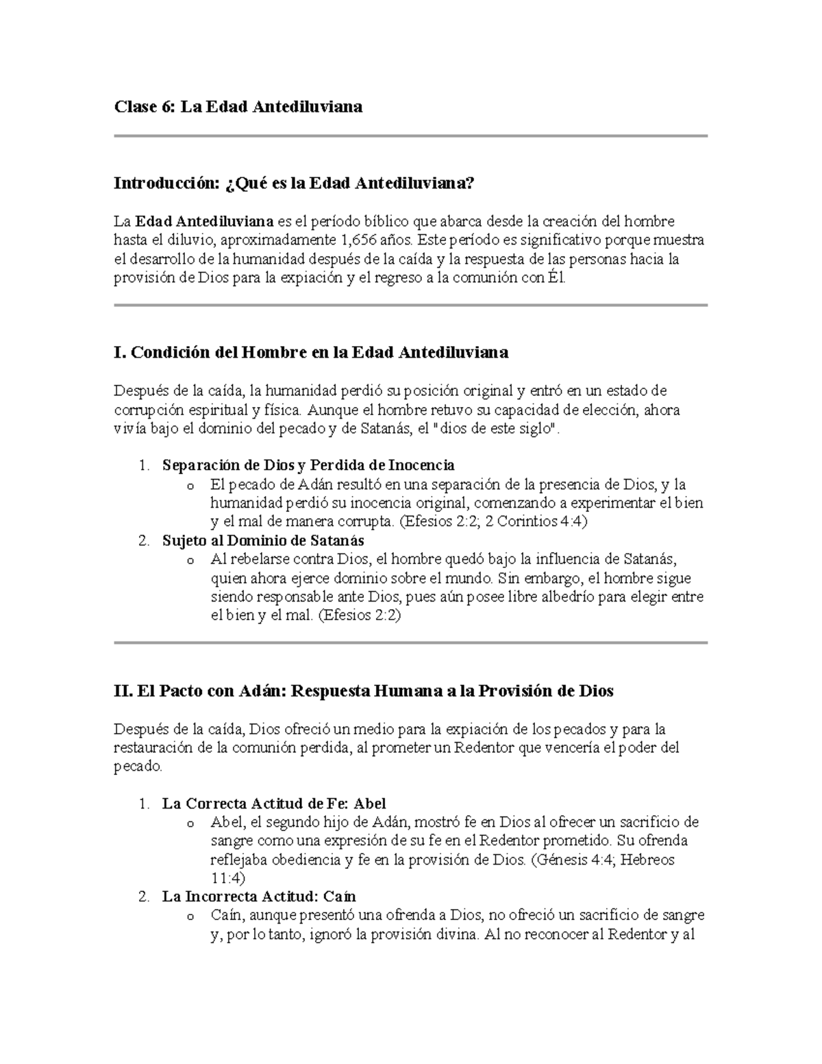 Clase 6: La Edad Antediluviana y su Significado Teológico - Studocu