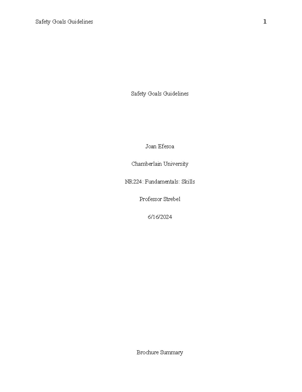 NR224 RUA - Safety Goals Guidelines for New Parents Paper - Studocu