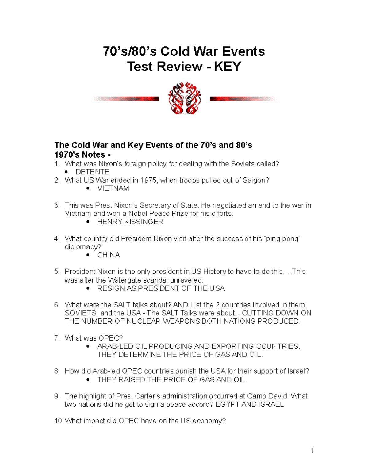 Cold War Key Notes