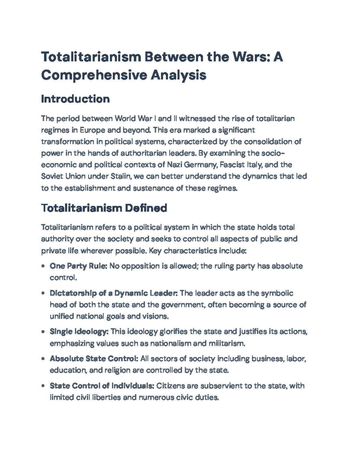 Totalitarianism Between the Wars: A Detailed Study (HIST 201) - Studocu