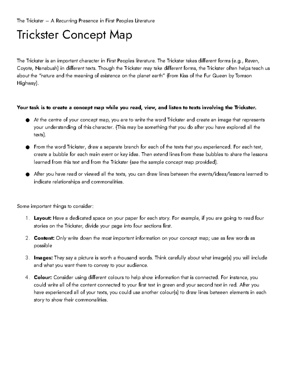 5c Trickster Concept Map in First Peoples Literature Analysis - Studocu