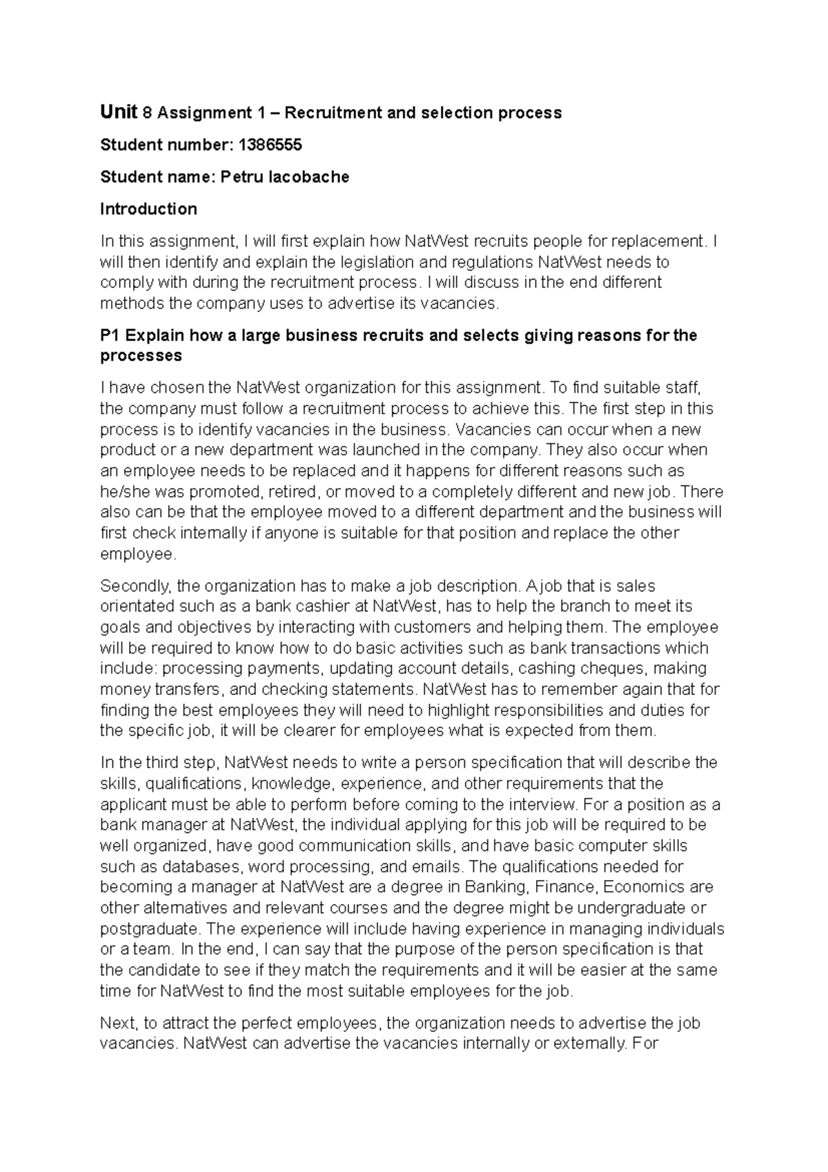 UNIT 8 assignment 111 - Business BTEC Level 3, Year 1, Distinction ...