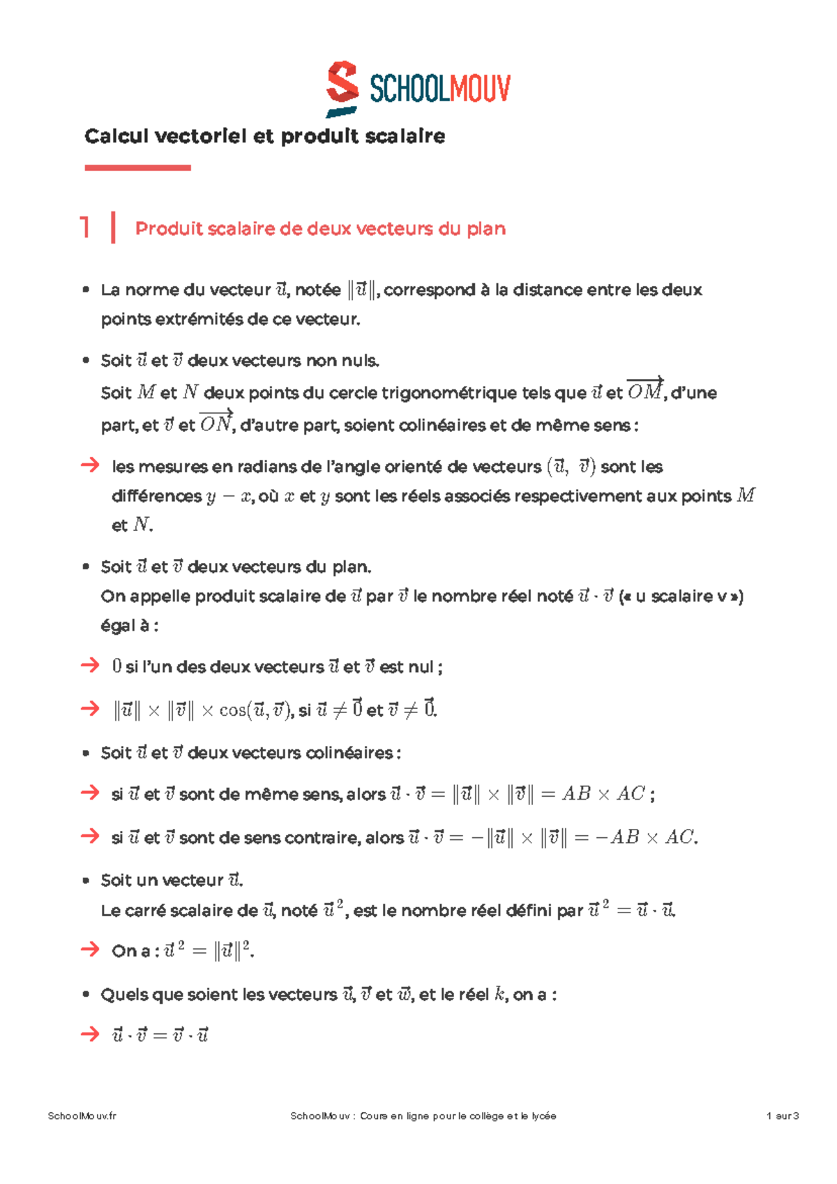 Calcul-vectoriel-et-produit-scalaire fiche-de-revision - SchoolMouv ...