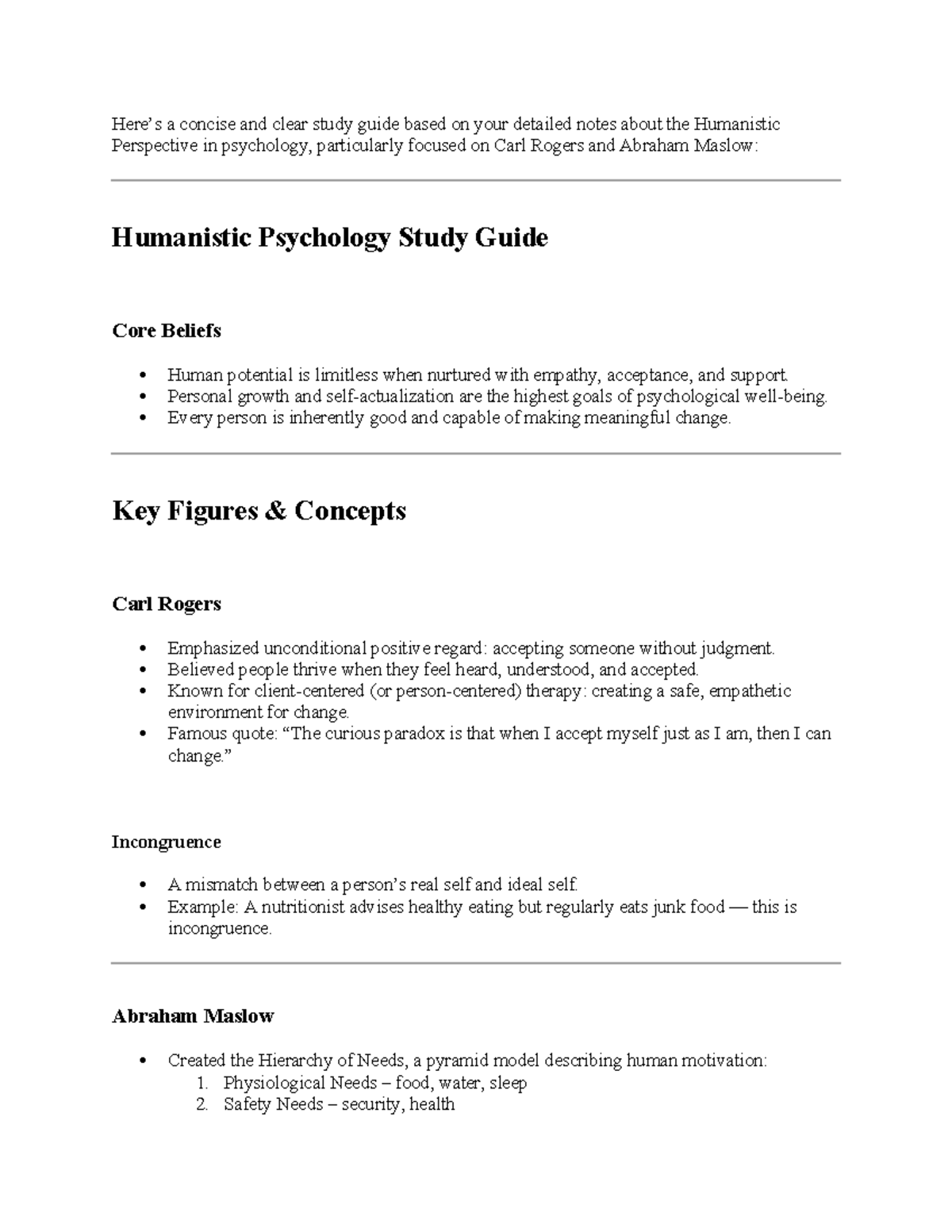 Study Guide Humanistic Psychology - Here’s a concise and clear study ...