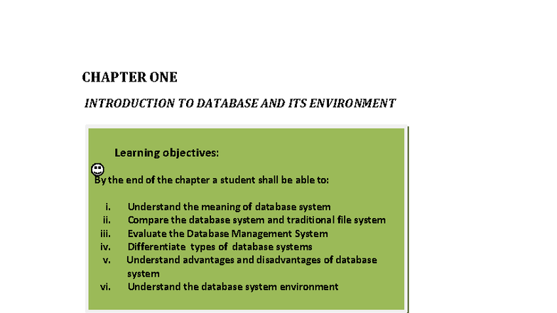Introduction to database notes - CHAPTER ONE INTRODUCTION TO DATABASE ...