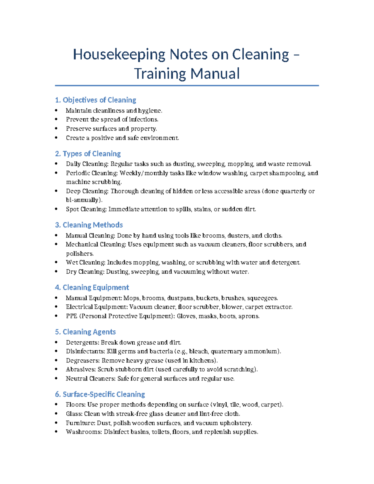 Housekeeping Training Manual: Cleaning Methods & Best Practices - Studocu