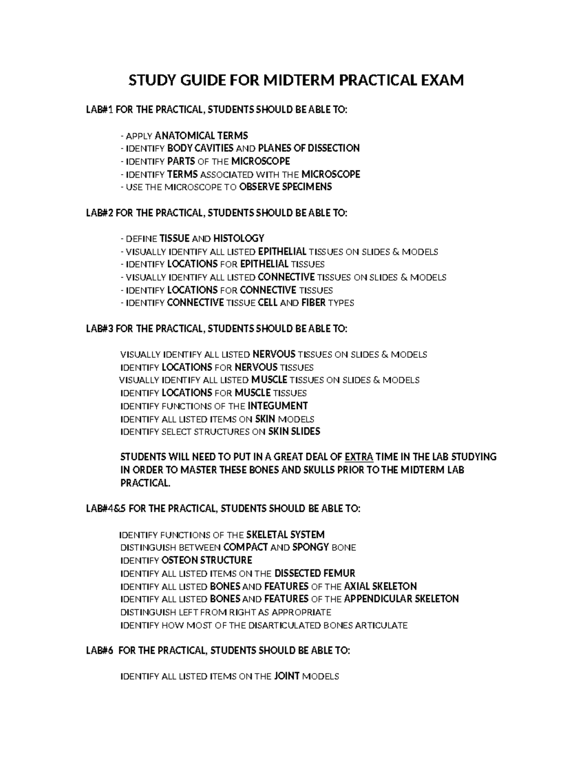 Midterm Practical Exam Study Guide for Anatomy (ANAT 101) - Studocu