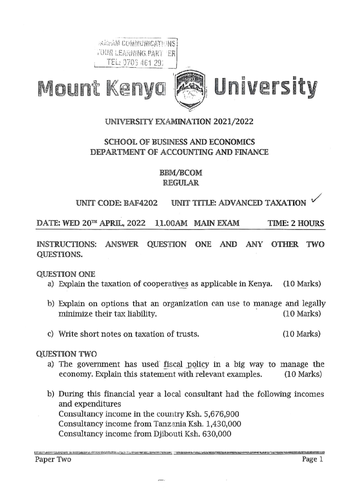 Advanced Taxation Past Papers - BAF4202 Exam Questions and Answers ...