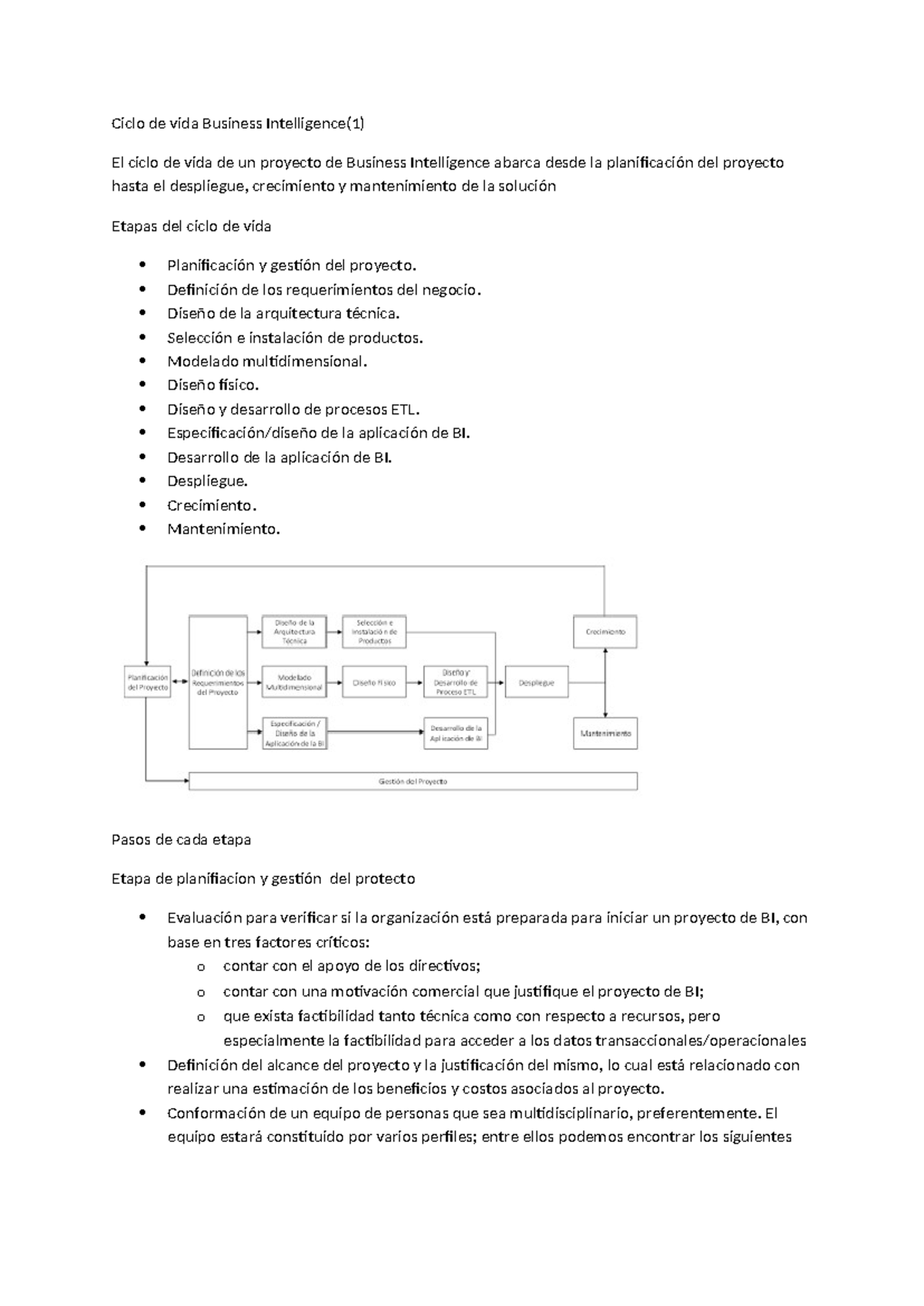 Ciclo de Vida del Business Intelligence: Resumen y Etapas Clave - Studocu
