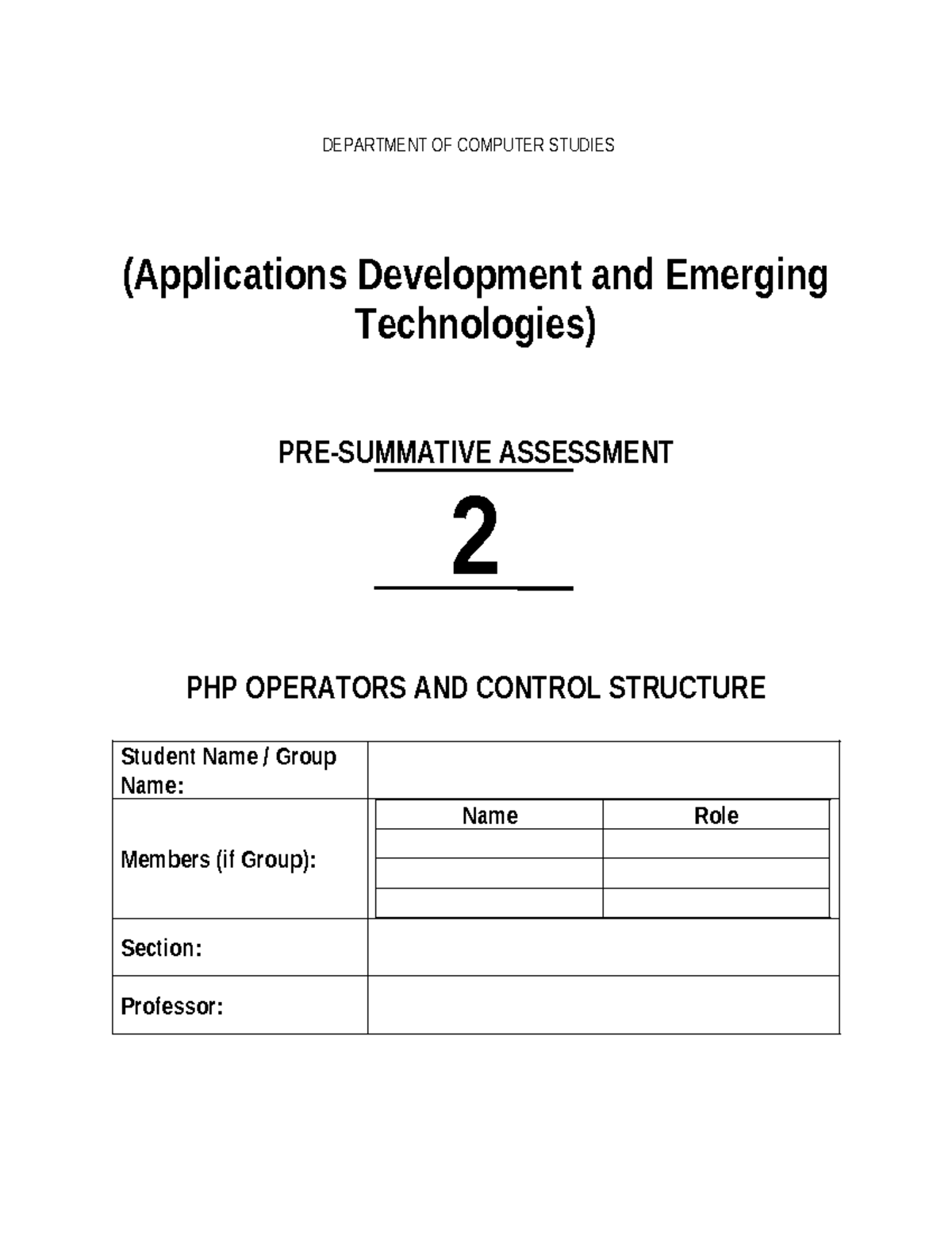 PSA2 - PHP Operators & Control Structures Study Guide - Studocu