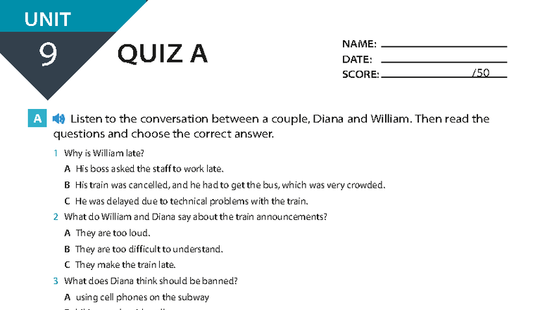Evolve Level 4 Unit9Quiz A - Evolve Assessment Material 4 © Cambridge ...