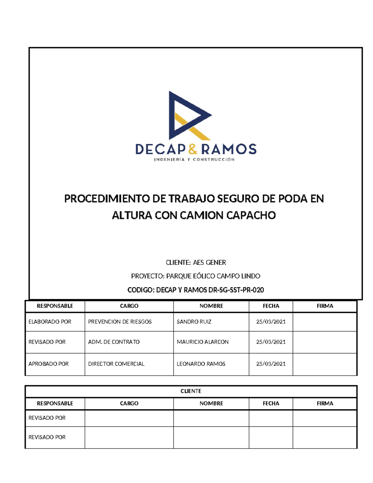 DR-SG-SST-PR-020- Procedimiento para Poda en Altura con Camión Capacho ...