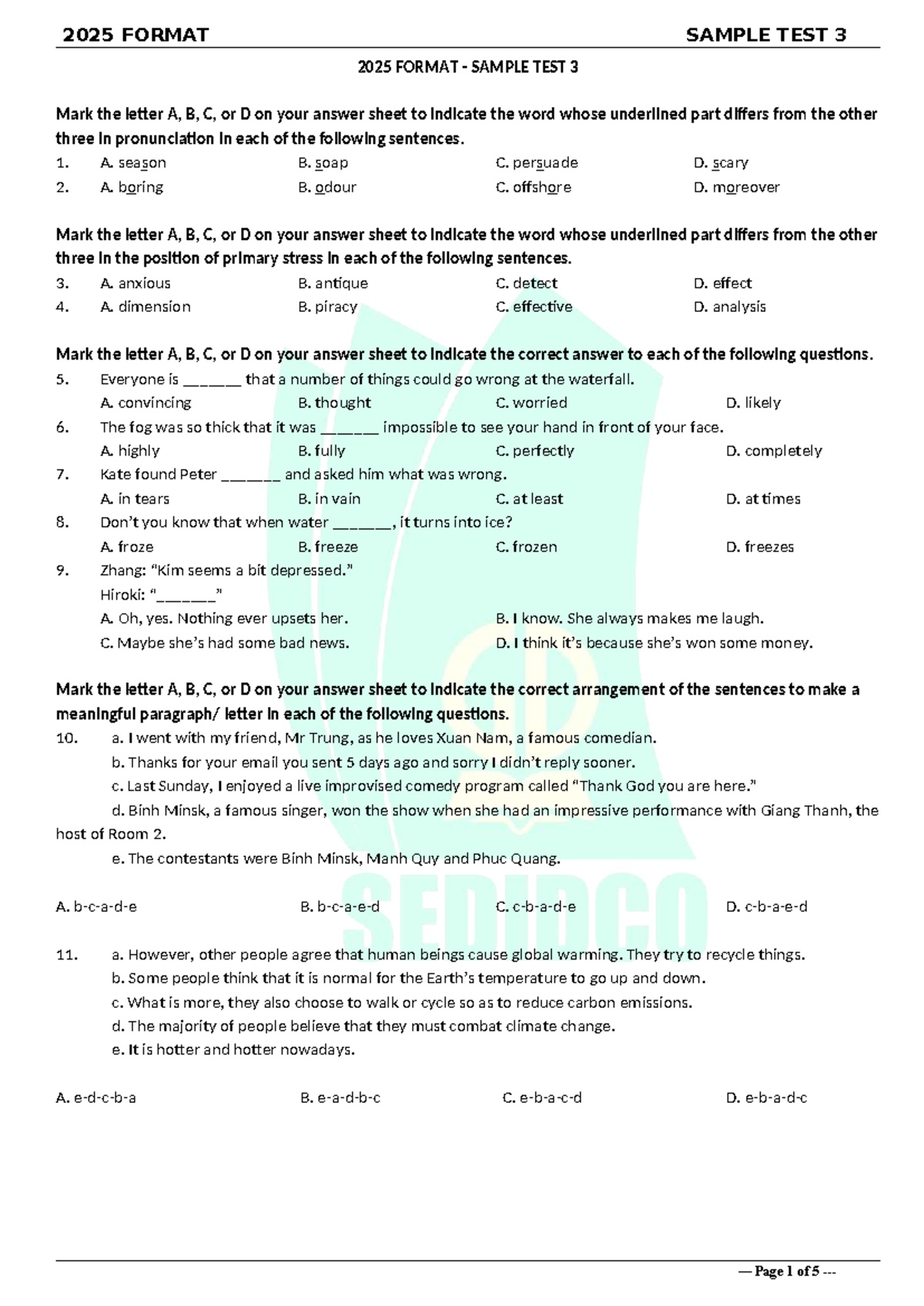 Test 3 2025 Format - Sample Questions and Answers - Studocu