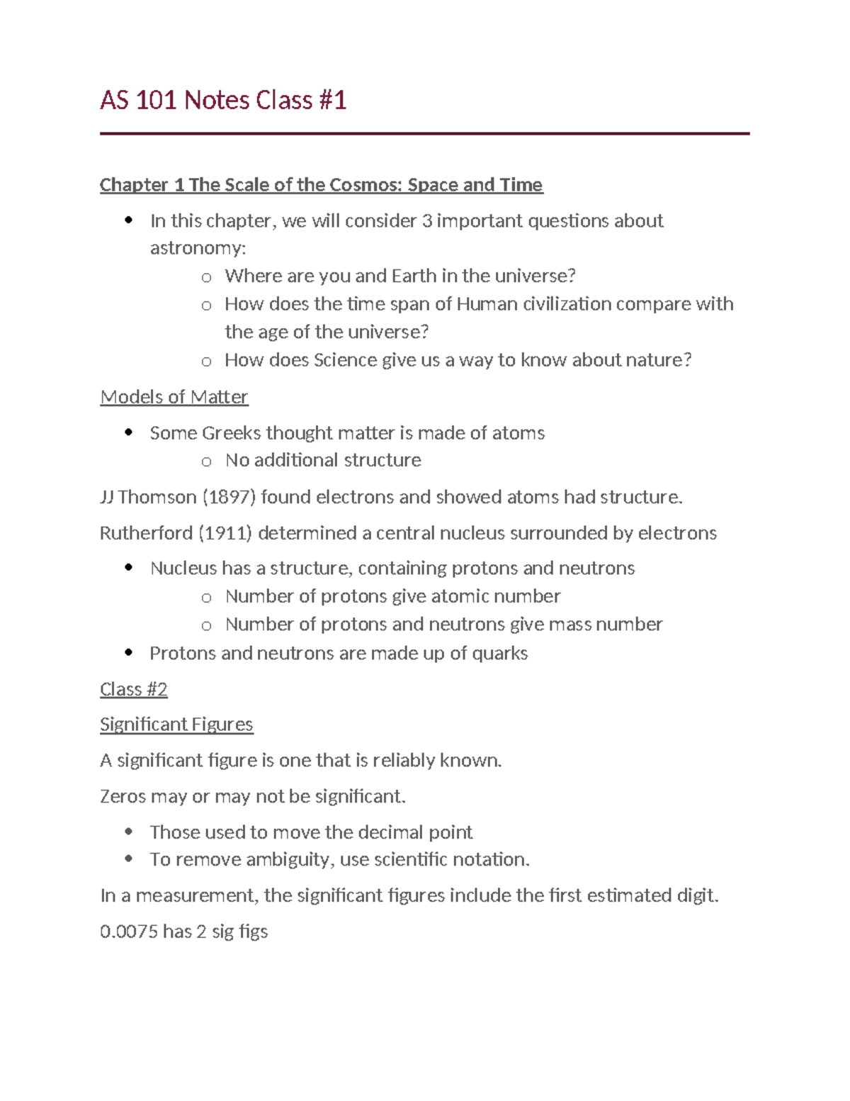 AS 101 Lecture Notes: Chapter 1 - The Scale of the Cosmos - Studocu