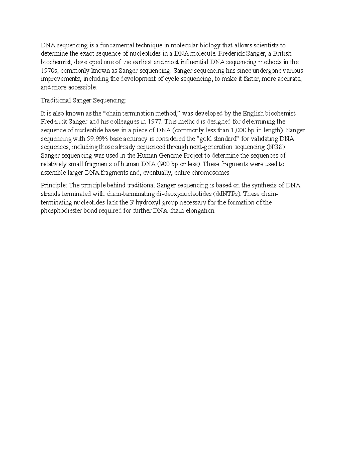 DNA Sequencing: Study Notes on Sanger Method and Principles - Studocu