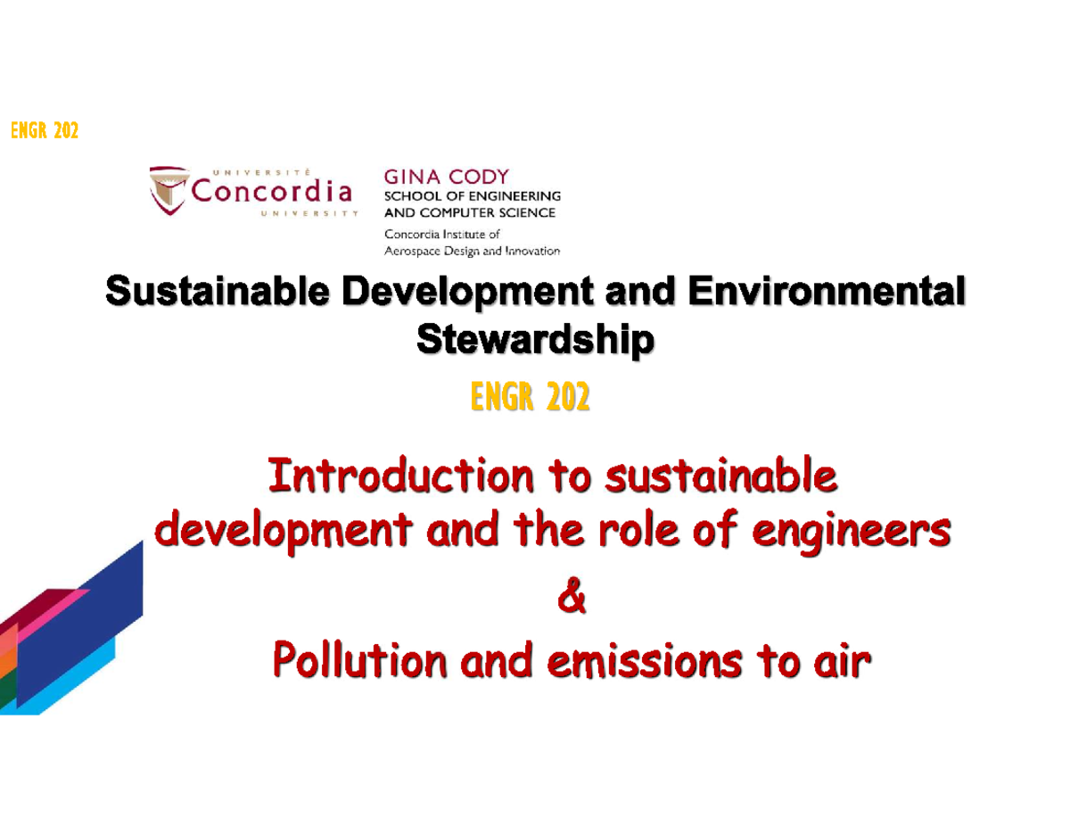 ENGR 202 Lecture 1 Notes: Introduction to Sustainable Development - Studocu