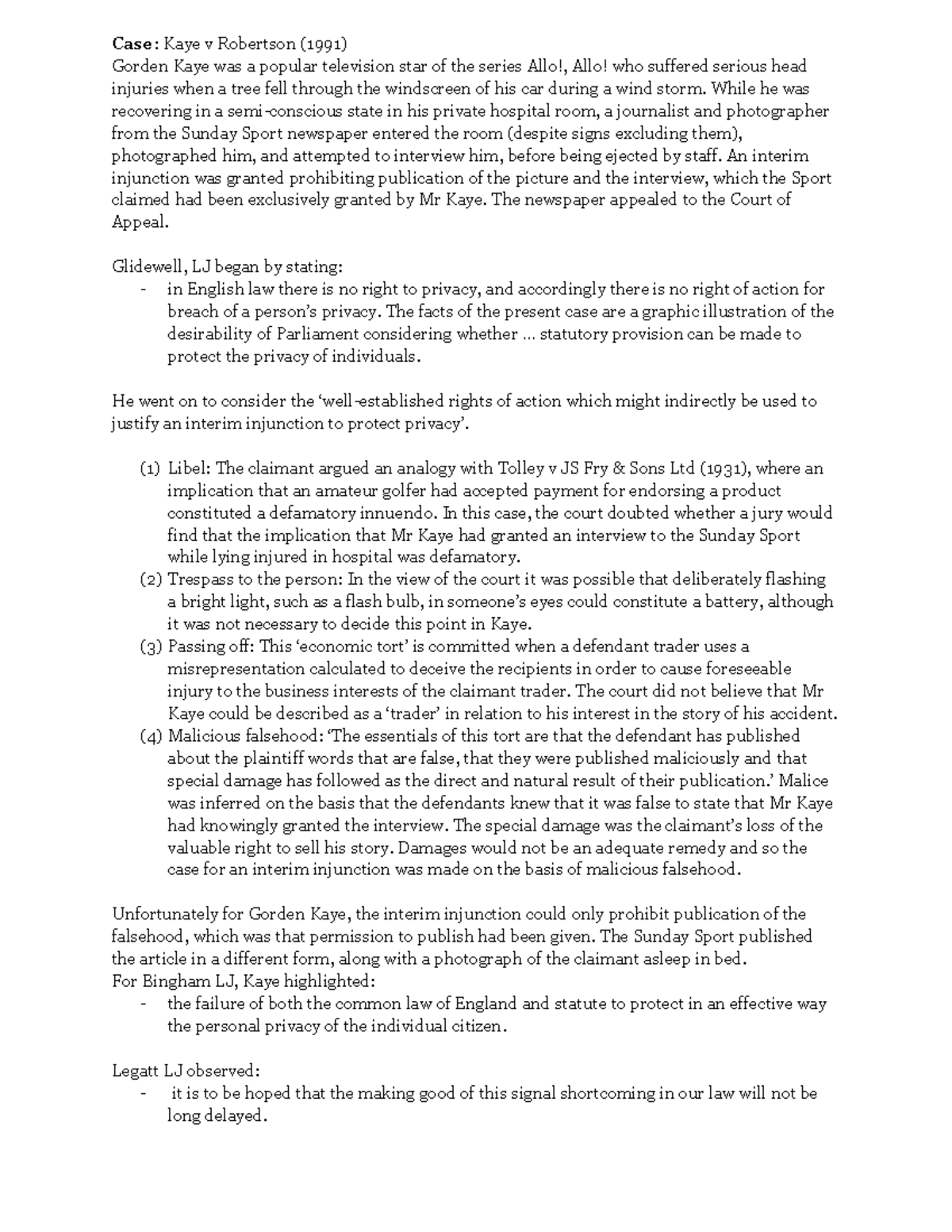 Kaye v Robertson: Case Analysis, Legal Principles & Application Guide ...