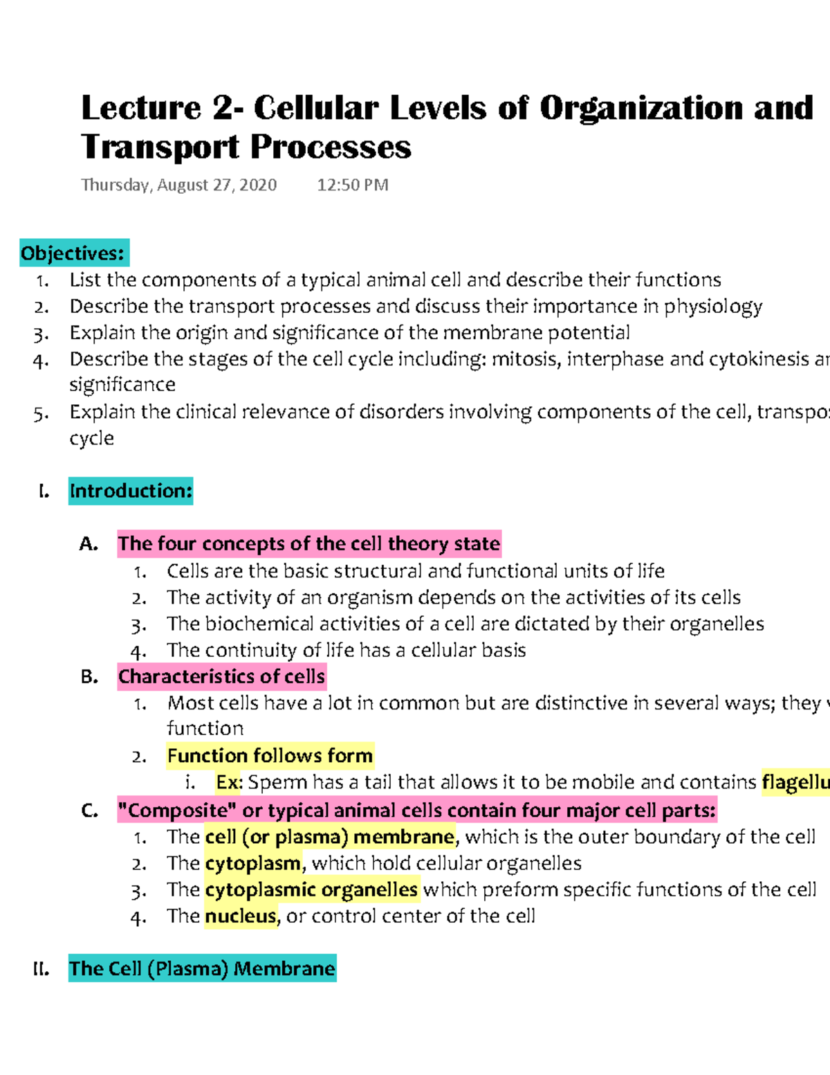 Cell Biology: Cellular Organization & Transport Mechanisms (BIO 101 ...