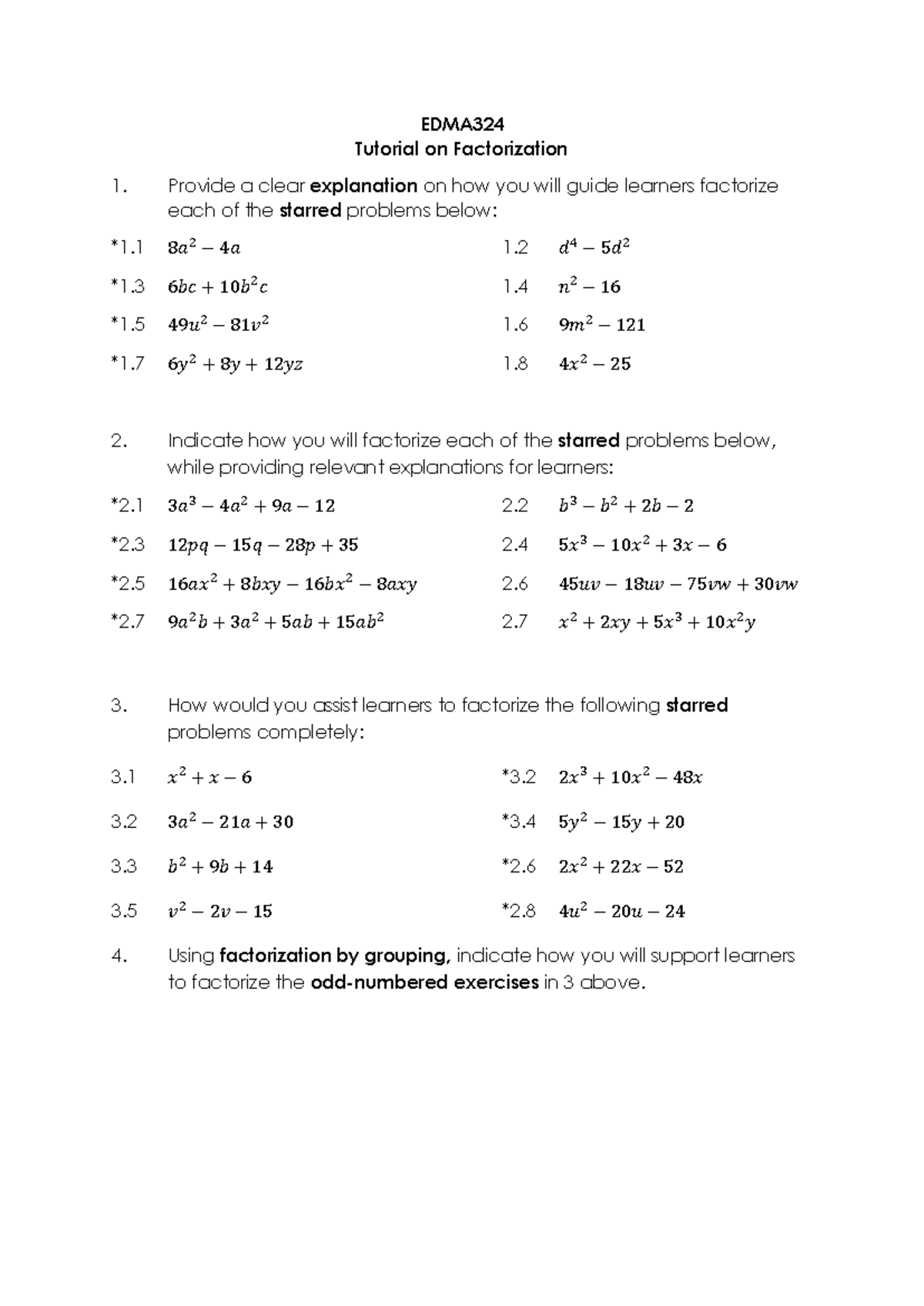 EDMA324 Factorization Tutorial: Step-by-Step Guide for Learners - Studocu