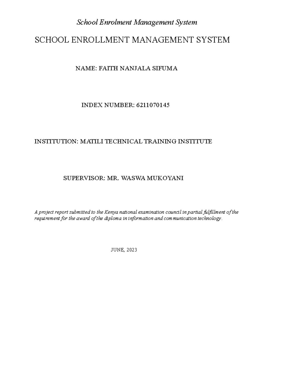 School Enrollment Management System Documentation - ICT Diploma Project ...