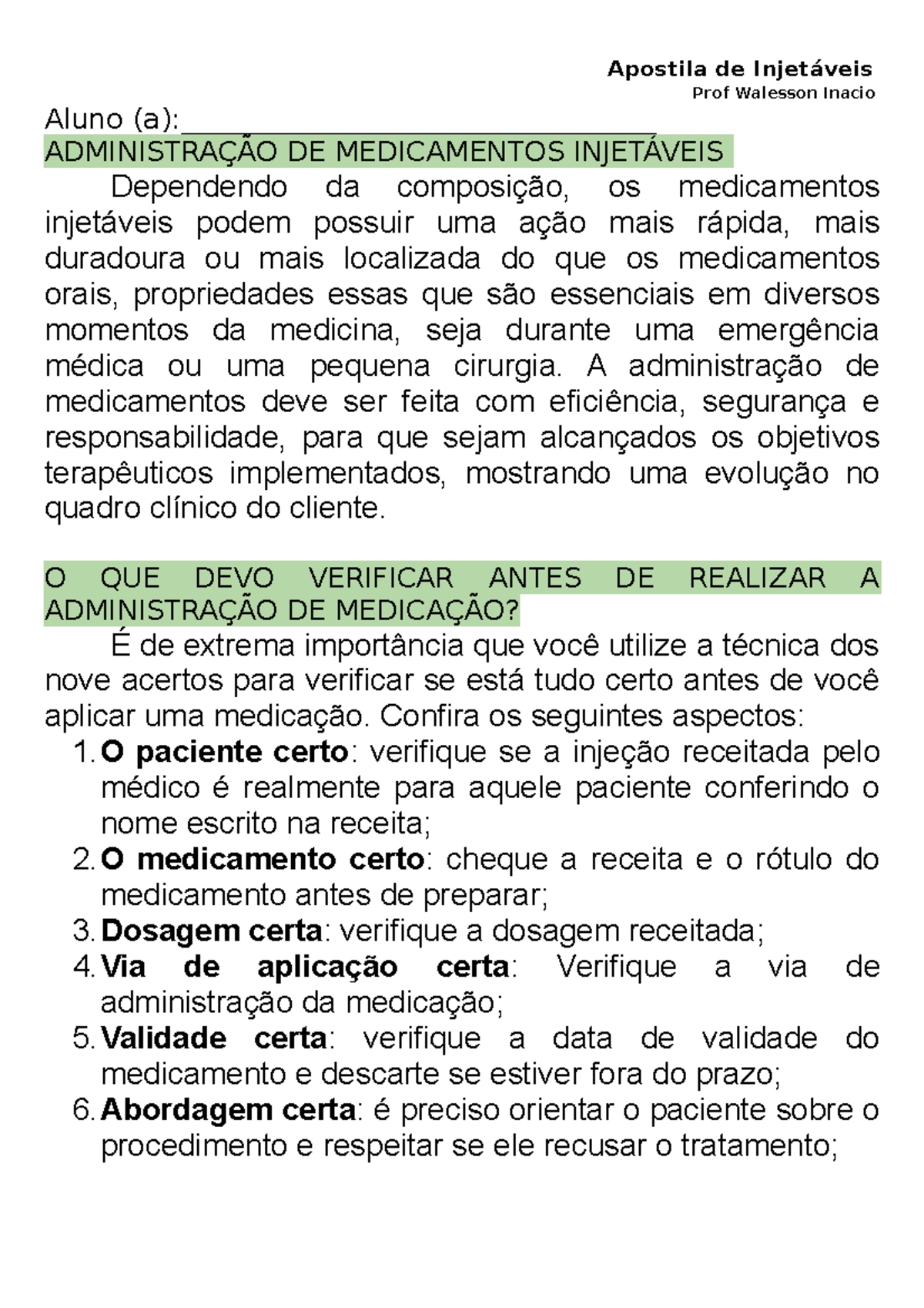 Administração de Medicamentos Injetáveis - Curso de Enfermagem - Studocu
