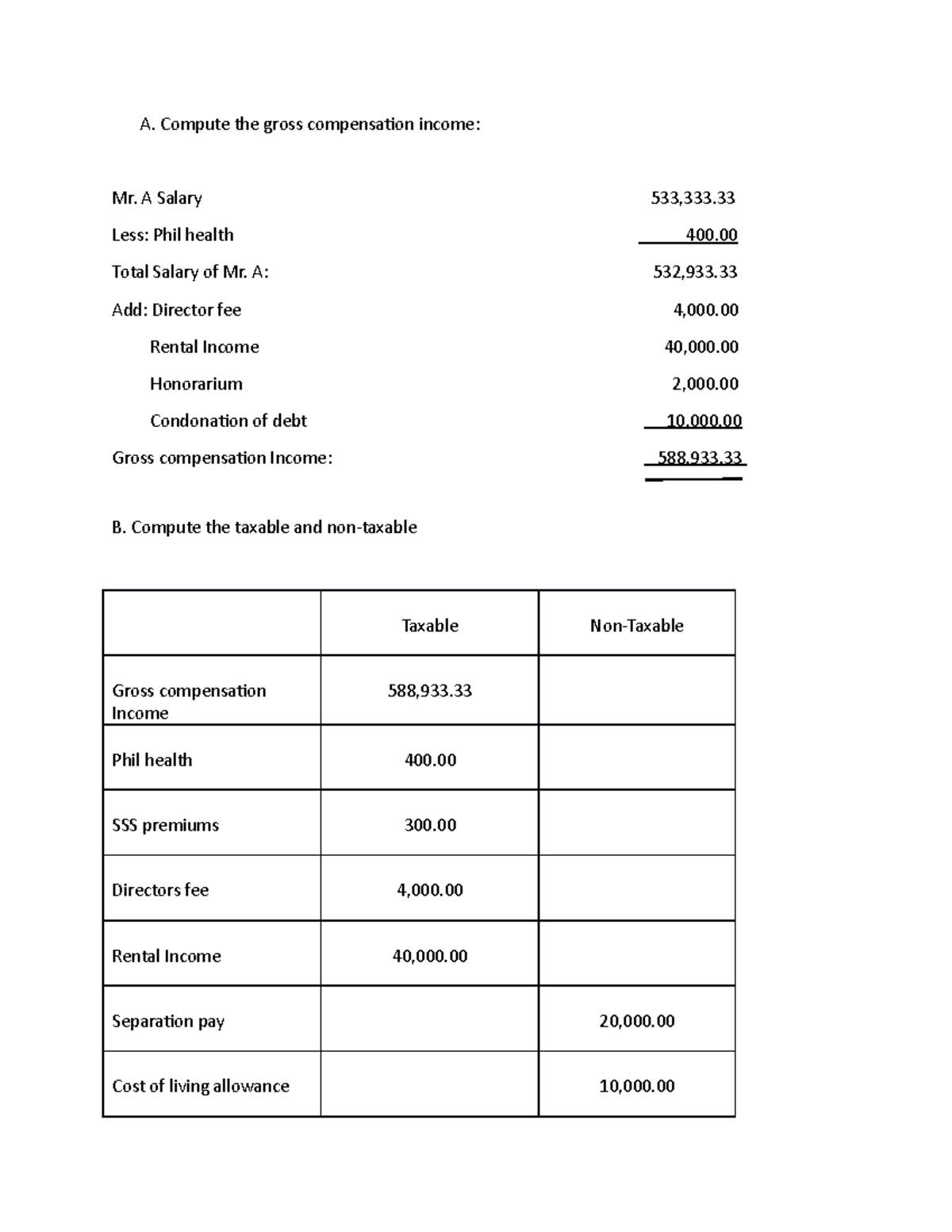 Quiz no.1 - Tax - Solving the gross income compensation. Quiz practice ...