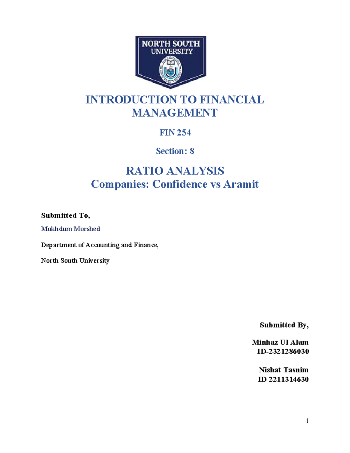 FIN 254 Final Exam: Ratio Analysis of Confidence vs Aramit Cement - Studocu