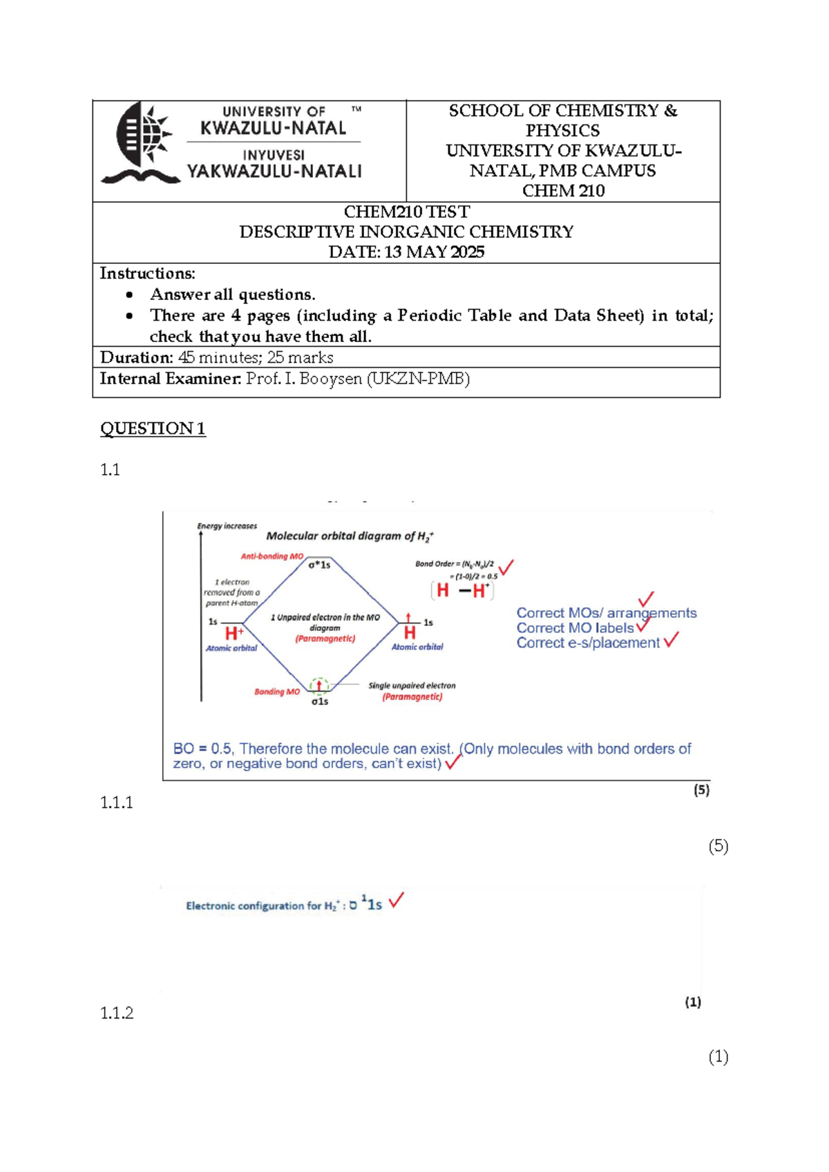 CHEM210 Test 3 Memo - Descriptive Inorganic Chemistry 2025 - Studocu