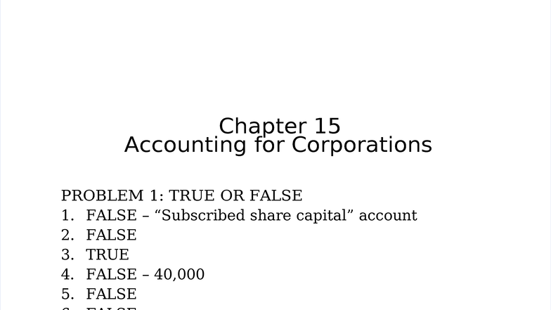 Chapter 15 Accounting for Corporations: Problem Solutions and Journal ...