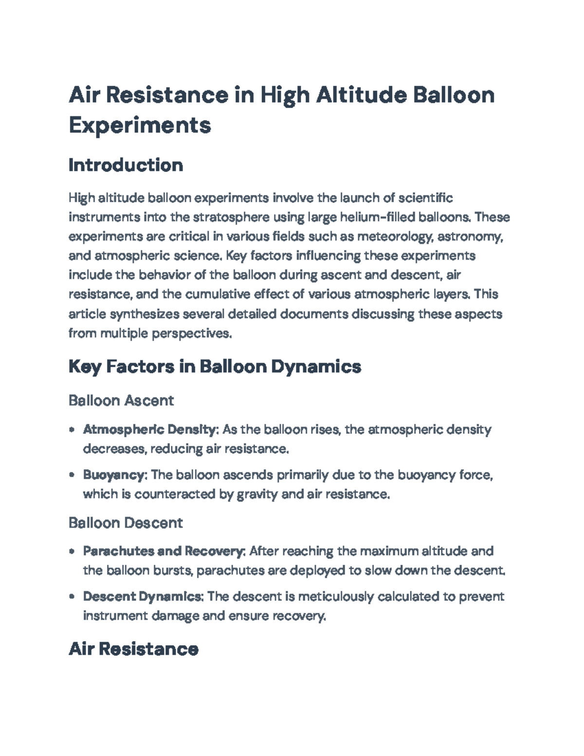 High Altitude Balloon Experiments: Key Factors and Dynamics Analysis ...