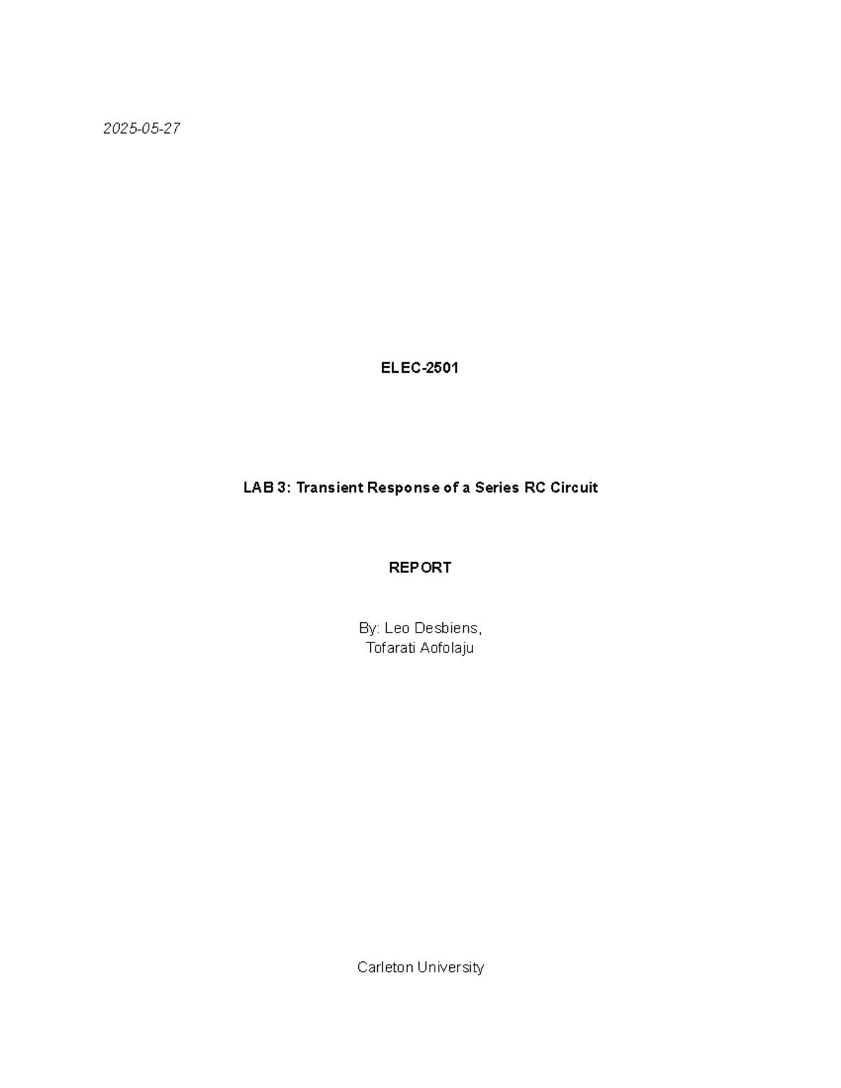 LAB 3: Transient Response Analysis of Series RC Circuit Report - Studocu