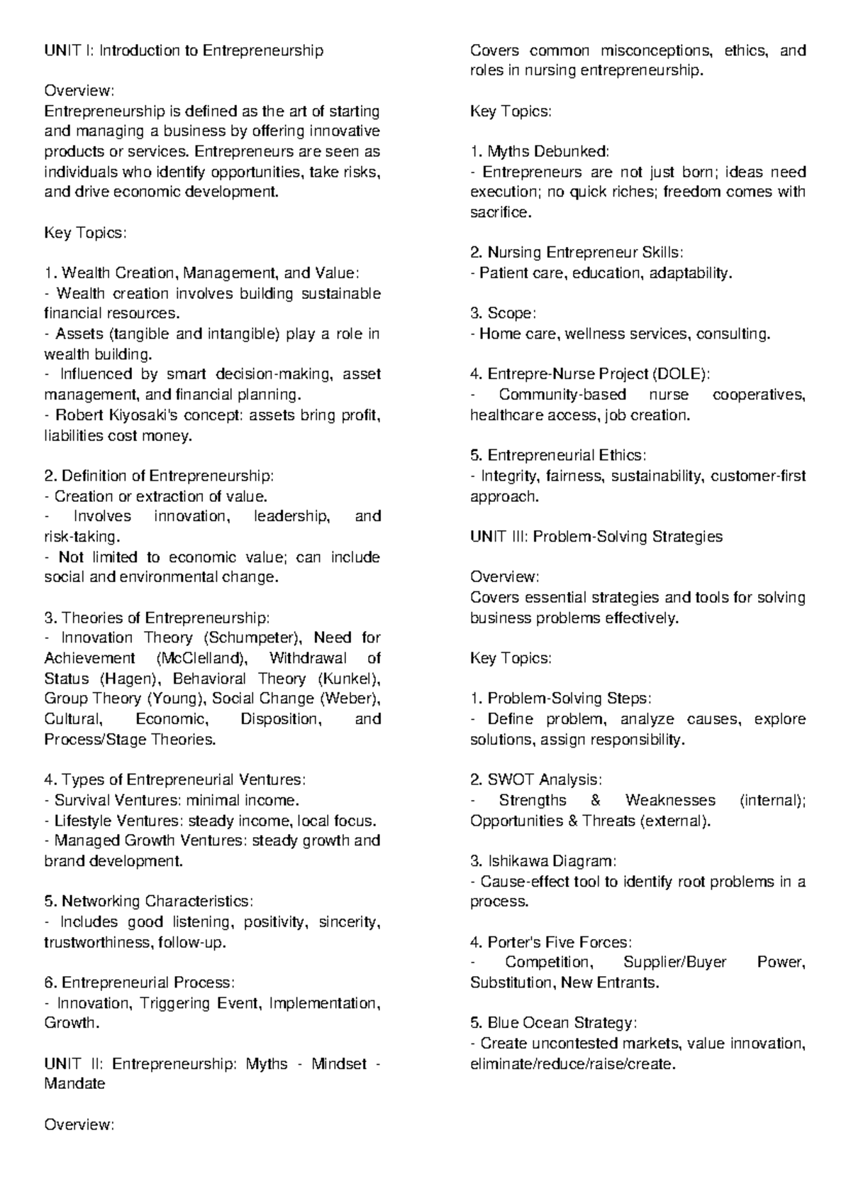ENT 101: Entrepreneurial Mind Units 1-3 Summary and Key Concepts - Studocu