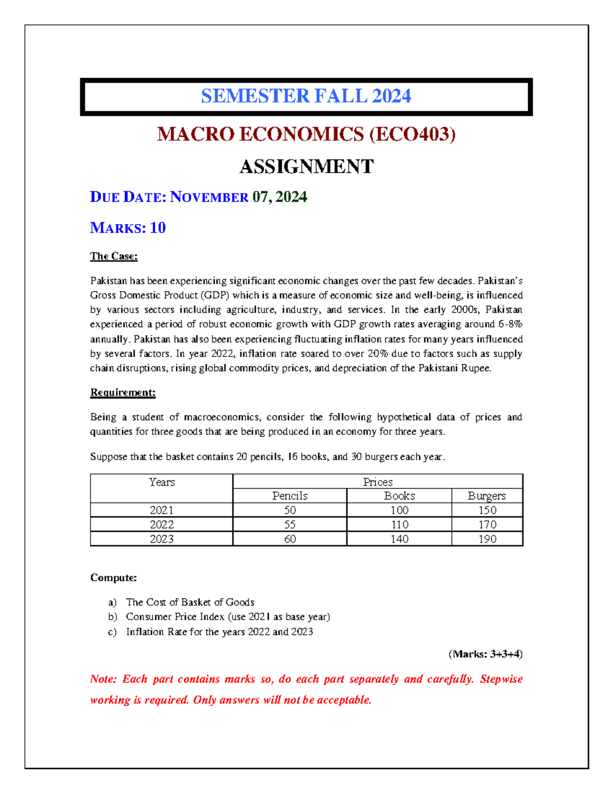 Fall 2024 ECO403 1 - handouts - SEMESTER FALL 2024 MACRO ECONOMICS (ECO 403 ) ASSIGNMENT DUE ...