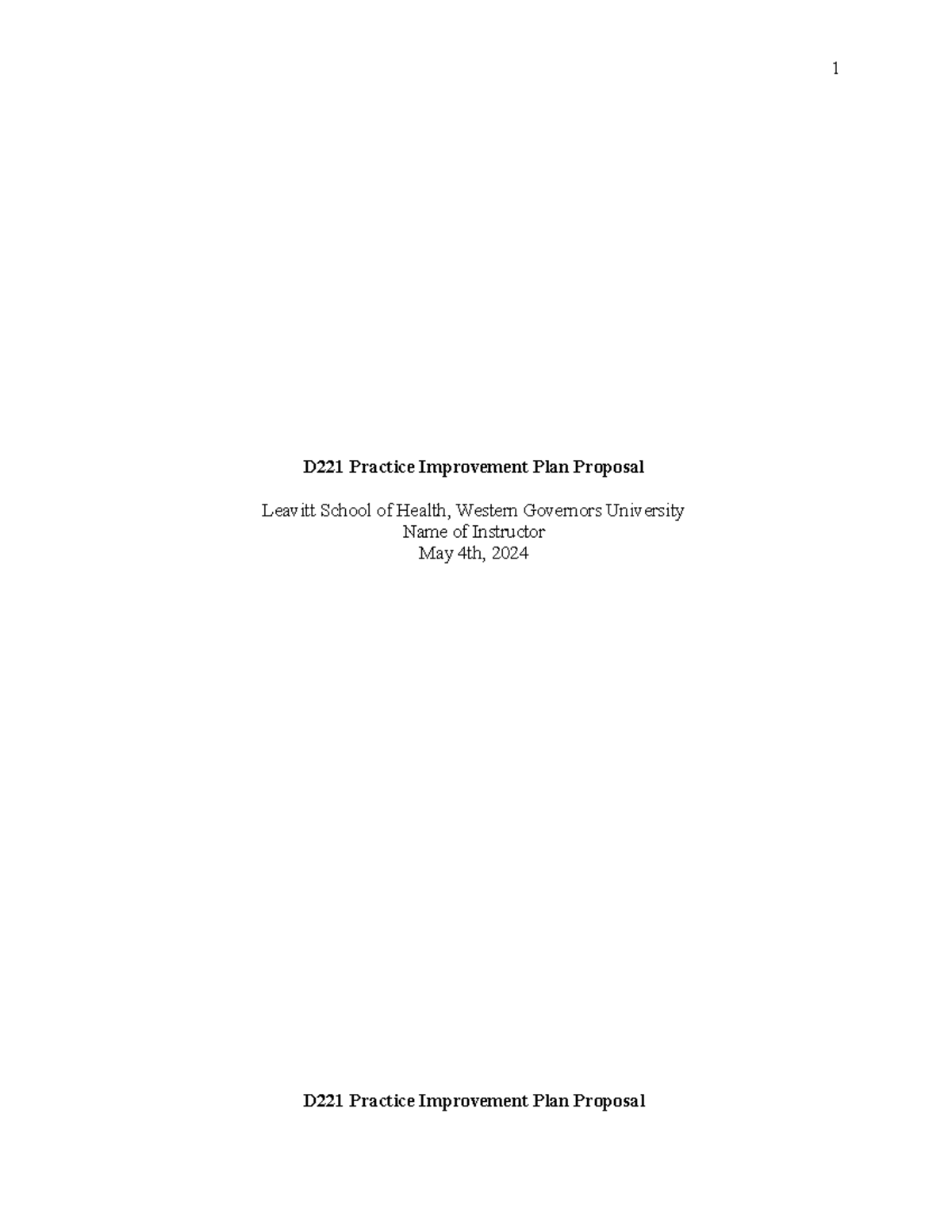 D221 Practice Improvement Plan Proposal-1 - D221 Practice Improvement Plan Proposal Leavitt ...