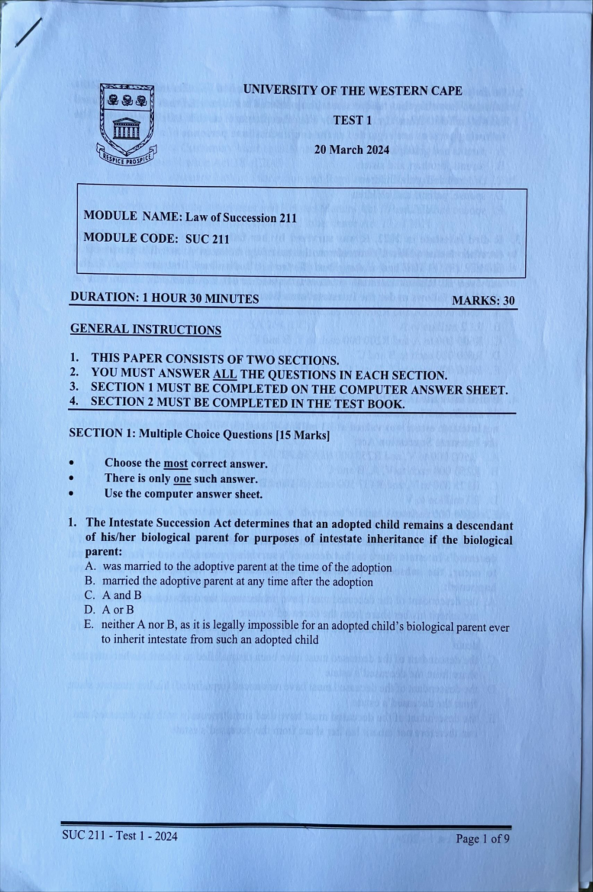 SUC 211 Law of Succession Tests & Final Exam 2024: Comprehensive Guide ...