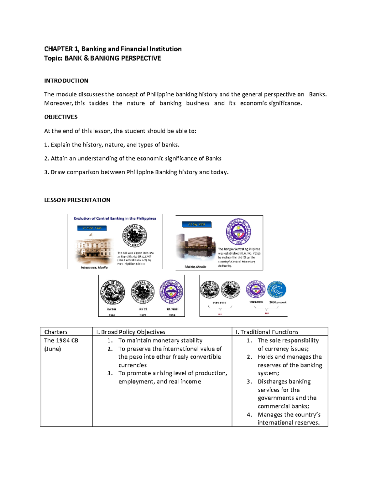 CHAP 1 BAFI - Lesson for FM Students - CHAPTER 1, Banking and Financial ...