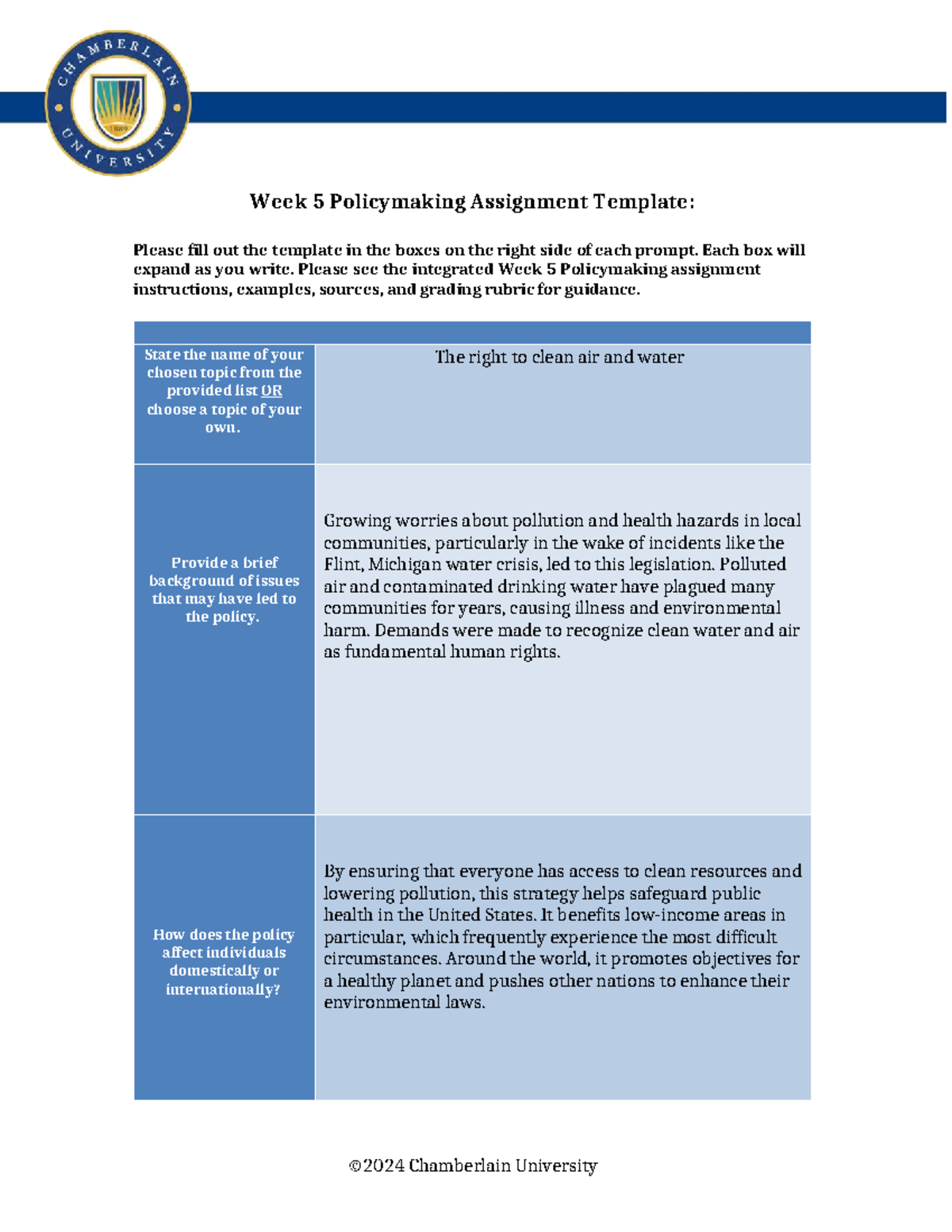 POLI330 Week 5 Policymaking Assignment: Clean Air & Water Rights - Studocu
