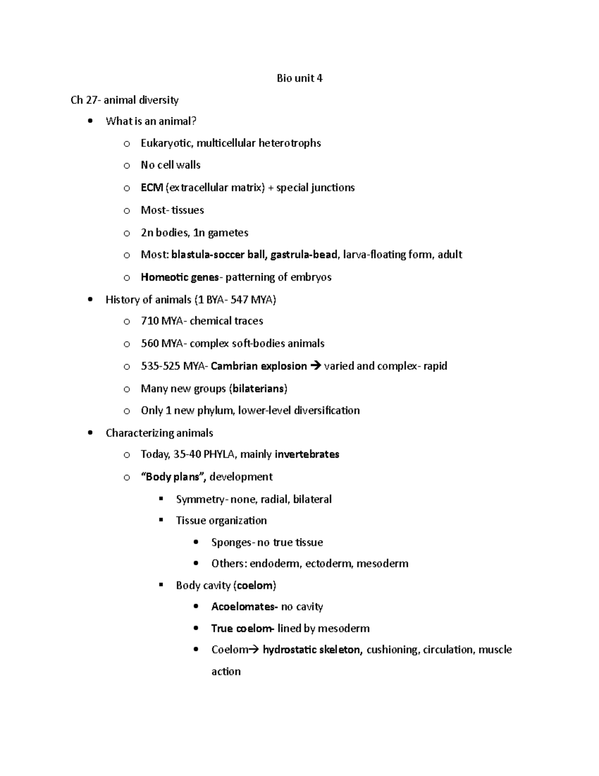 Biology Unit 4: Exploring Animal Diversity - Invertebrates ...