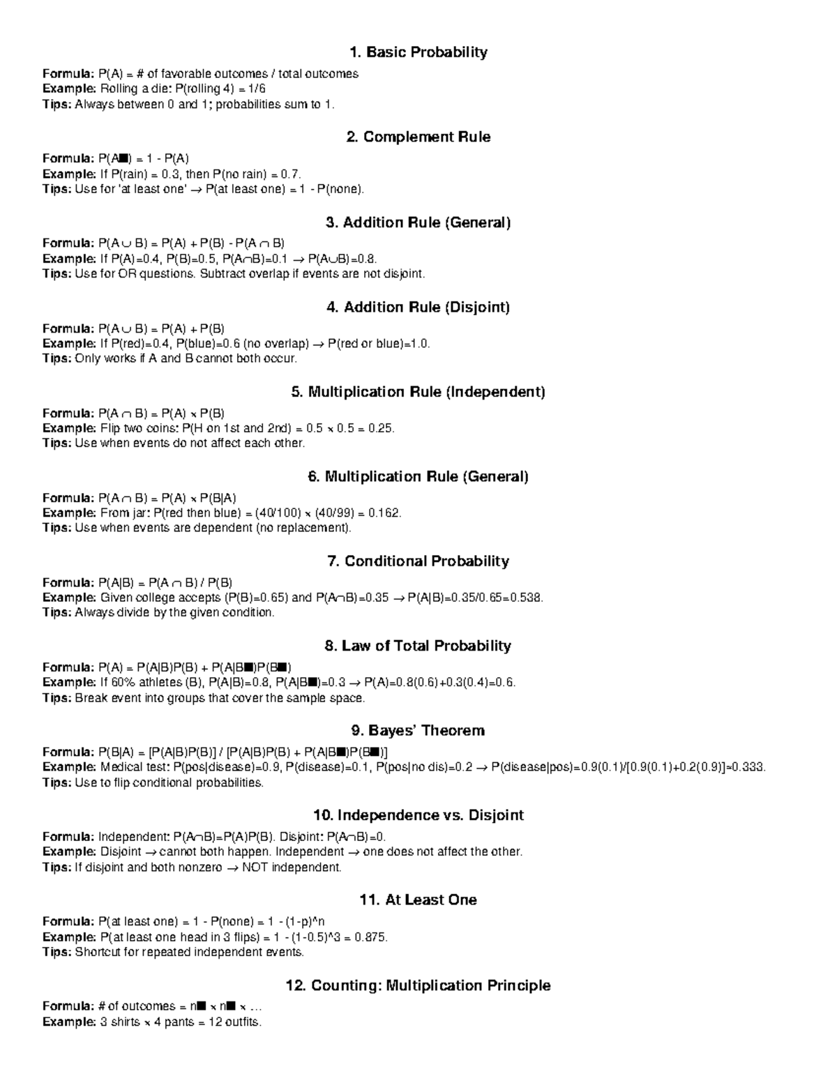 AP Stats Unit 2 Probability Cheat Sheet: Key Formulas & Tips - Studocu