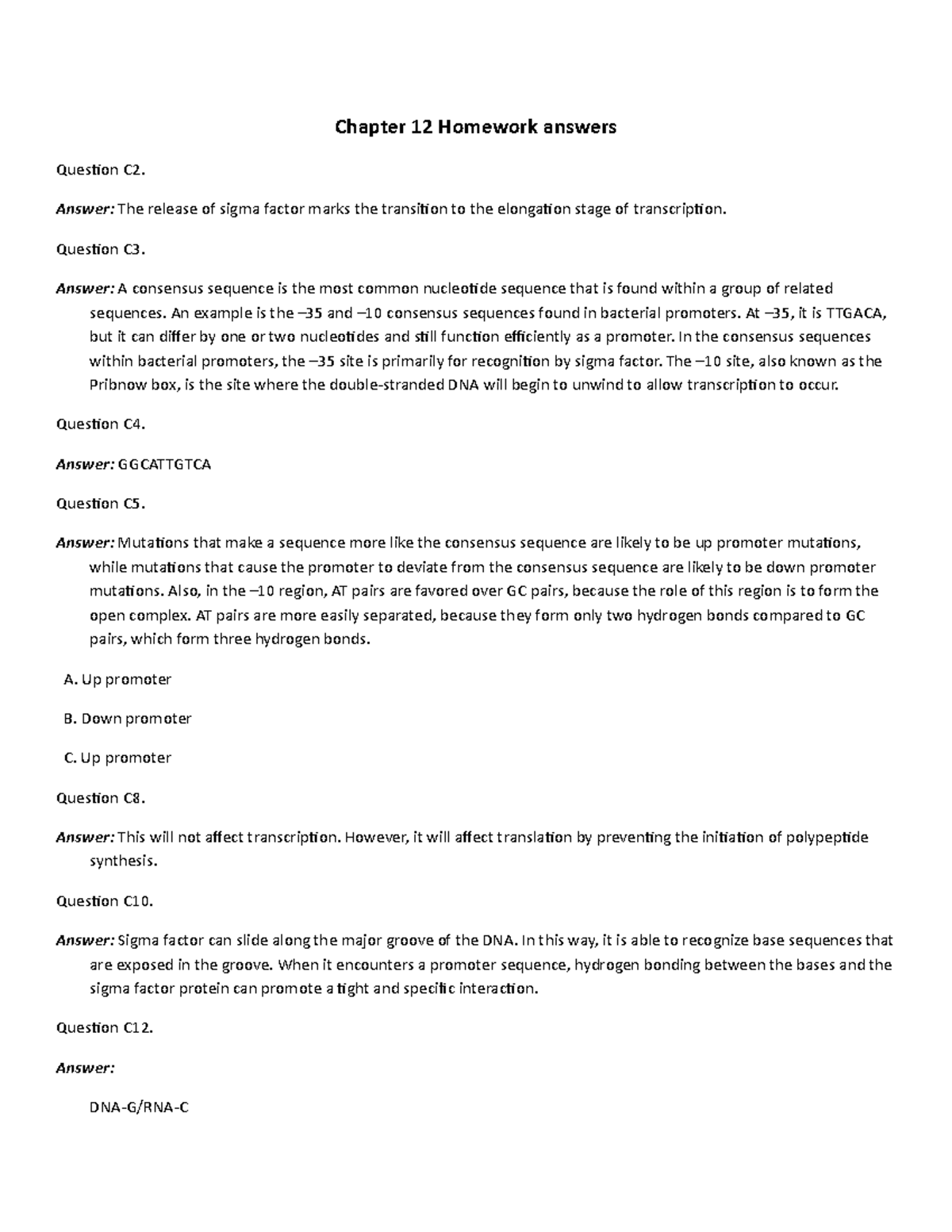 Chapter 12 Homework answers - Chapter 12 Homework answers Question C2 ...
