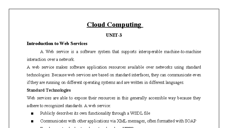 CC-UNIT-3 Notes: Introduction to Cloud Computing & Web Services - Studocu
