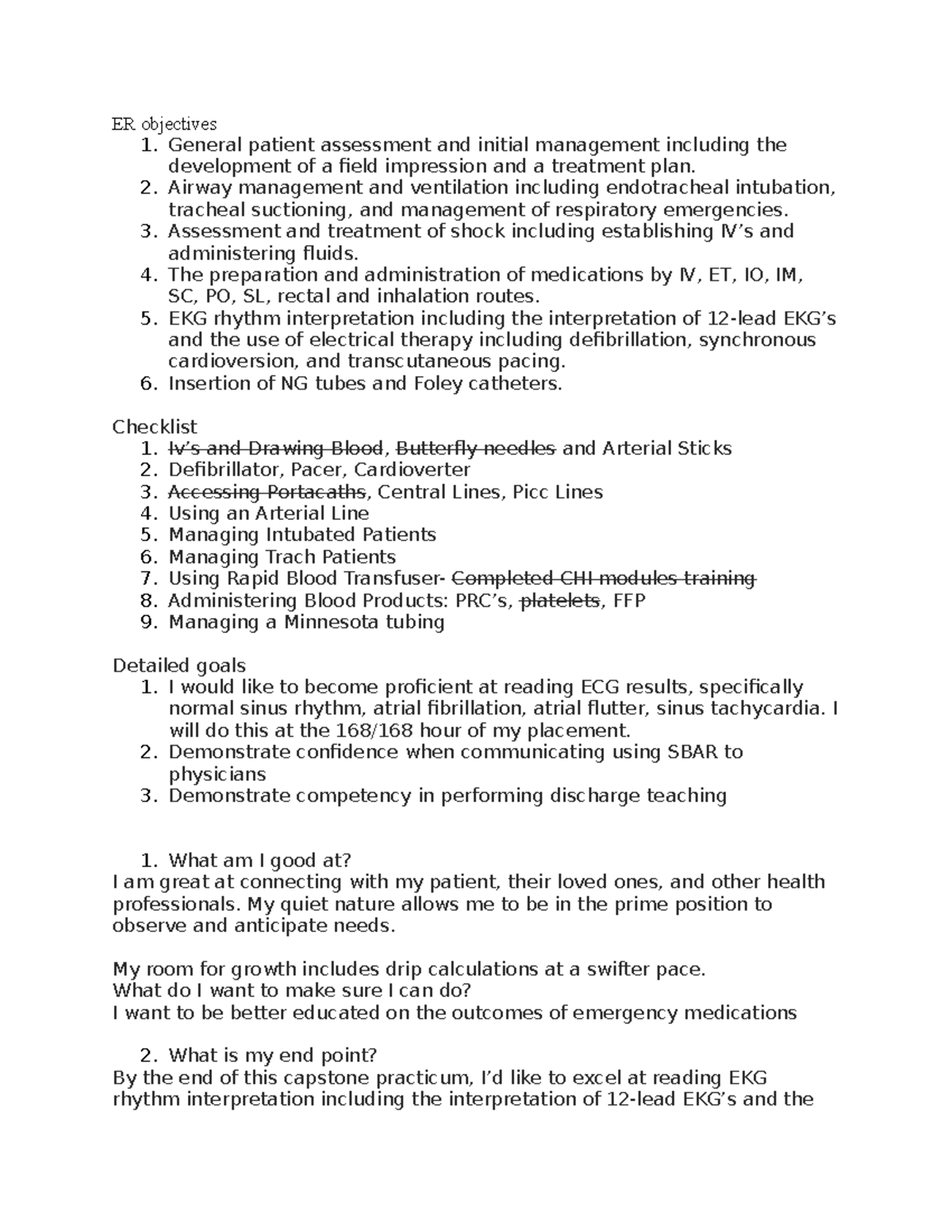 ER Objectives and Goals for Clinical Practice - Capstone Study - Studocu