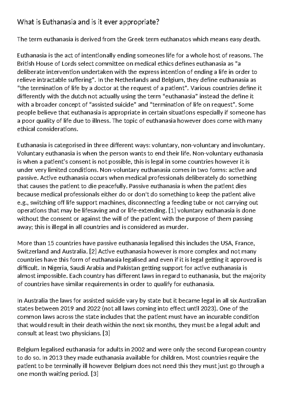 EPQ Euthanasia: Ethics, Legality, and Contemporary Perspectives - Studocu