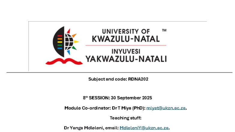 RDNA202 Worksheet 7 Session 8 Memo: Illumina Sequencing & Blast - Studocu