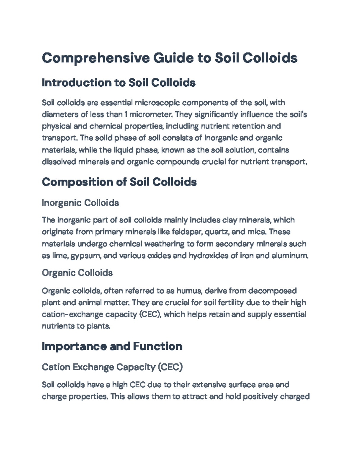Soil Colloids: Composition, Properties, and Importance in Soil ...