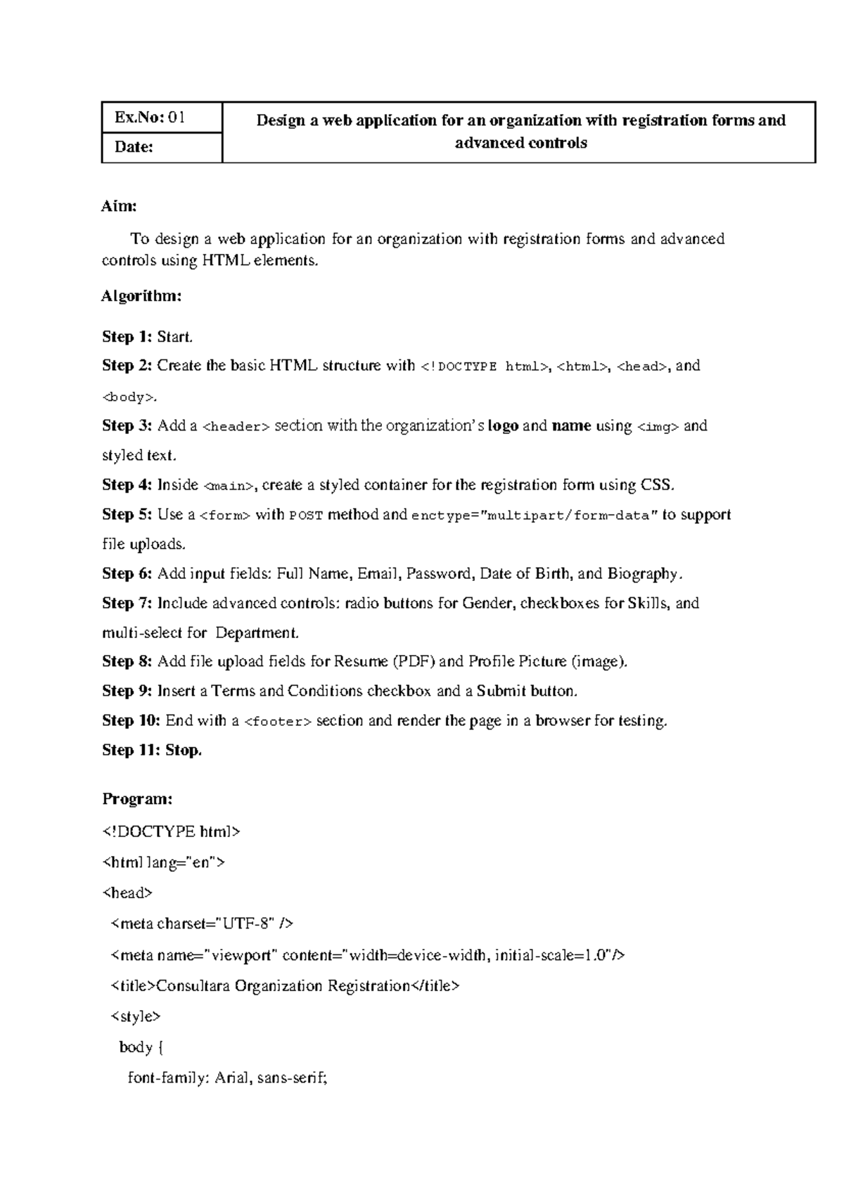 Ex.No-1 - AWAD - Web App Design with Registration Forms and Controls ...